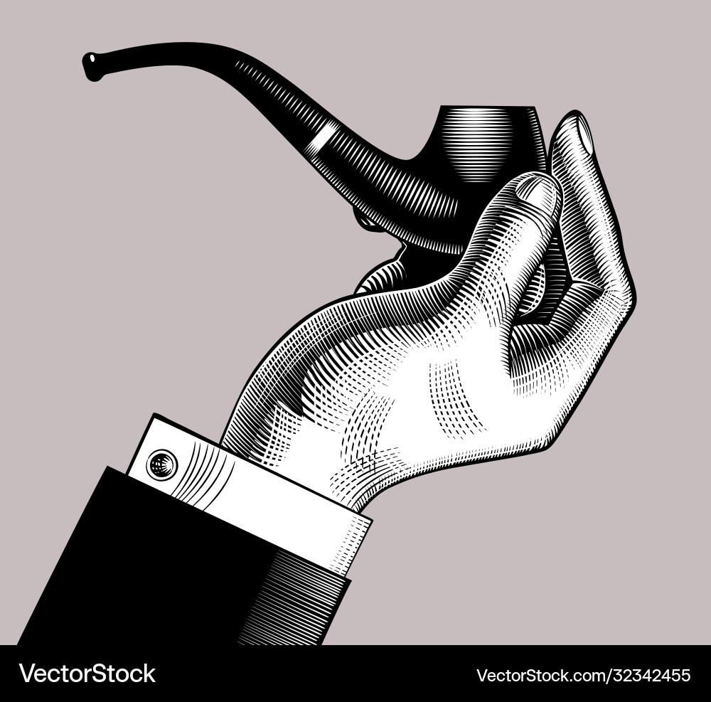 Hand holding a classic tobacco pipe Royalty Free Vector