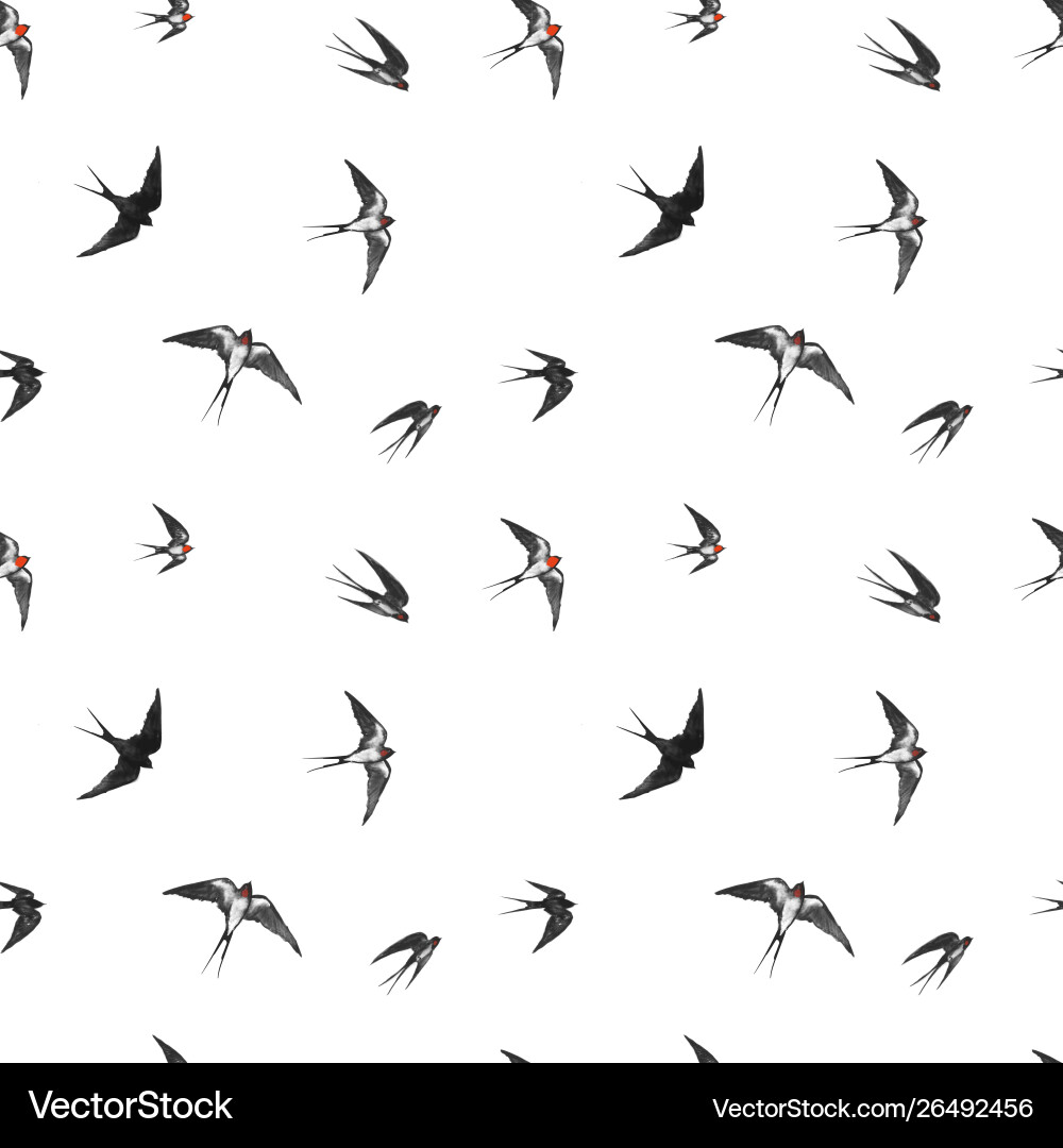 Seamless pattern with black flying swallow birds Vector Image