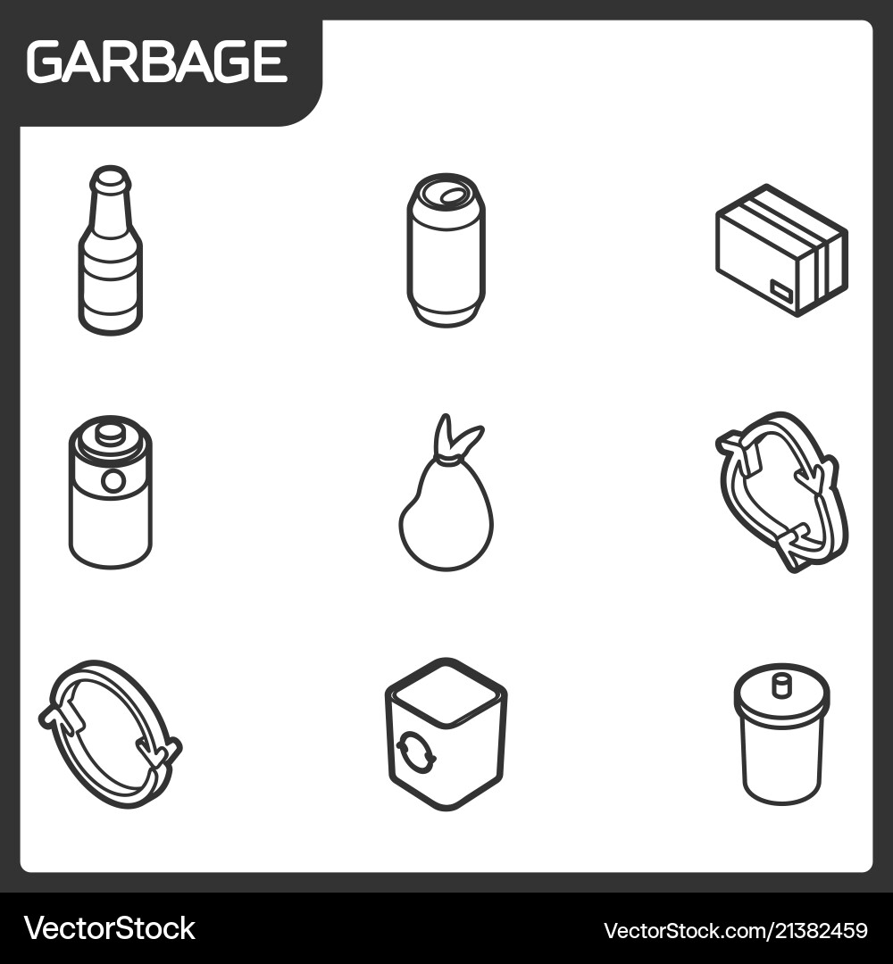 Garbage outline isometric icons Royalty Free Vector Image
