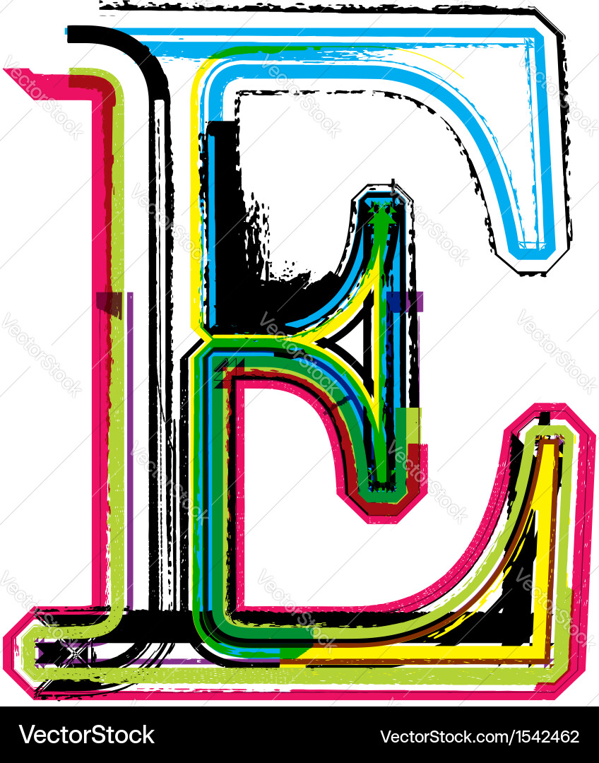 Grunge colorful font Letter E Royalty Free Vector Image