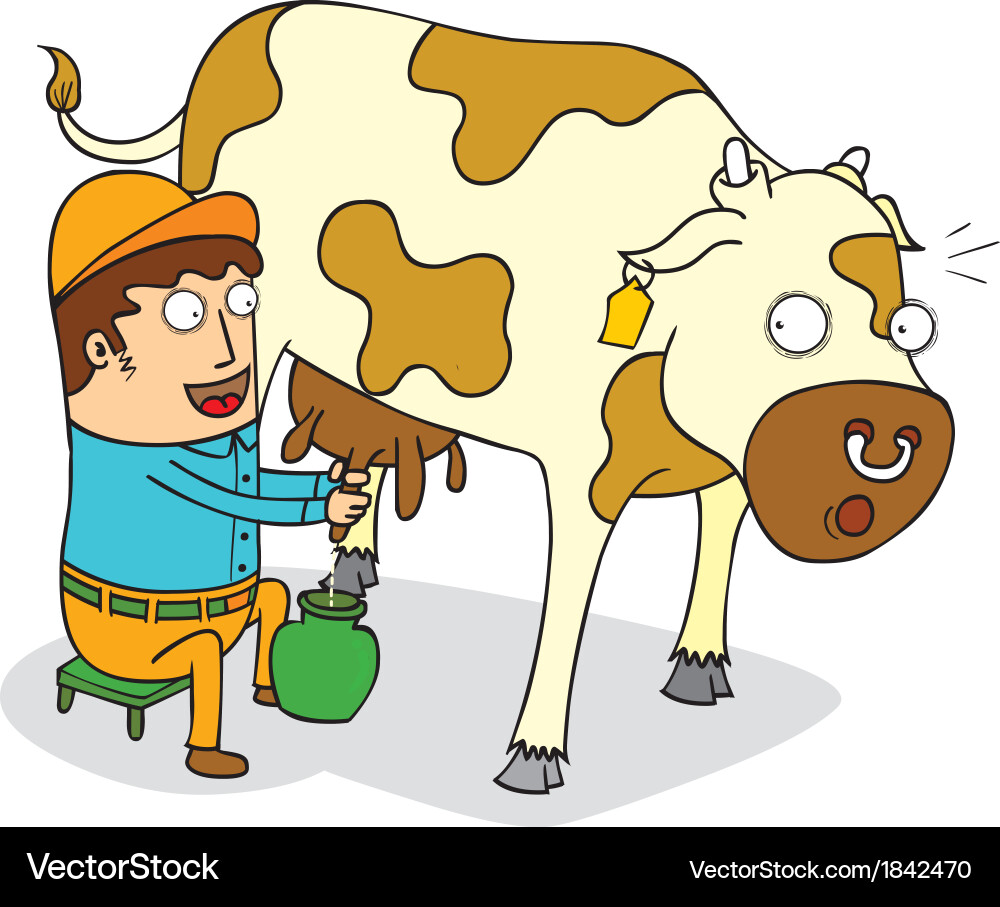 Man milking cow Royalty Free Vector Image - VectorStock
