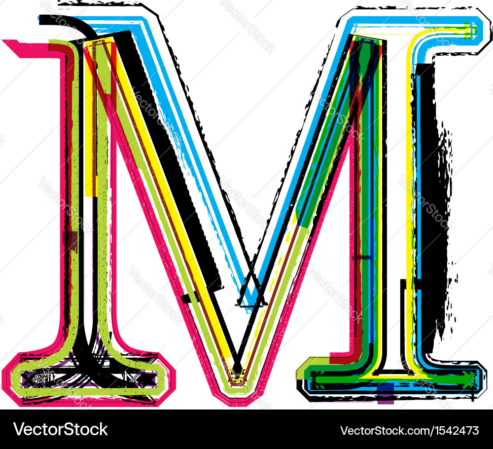 Grunge colorful font Letter M Royalty Free Vector Image