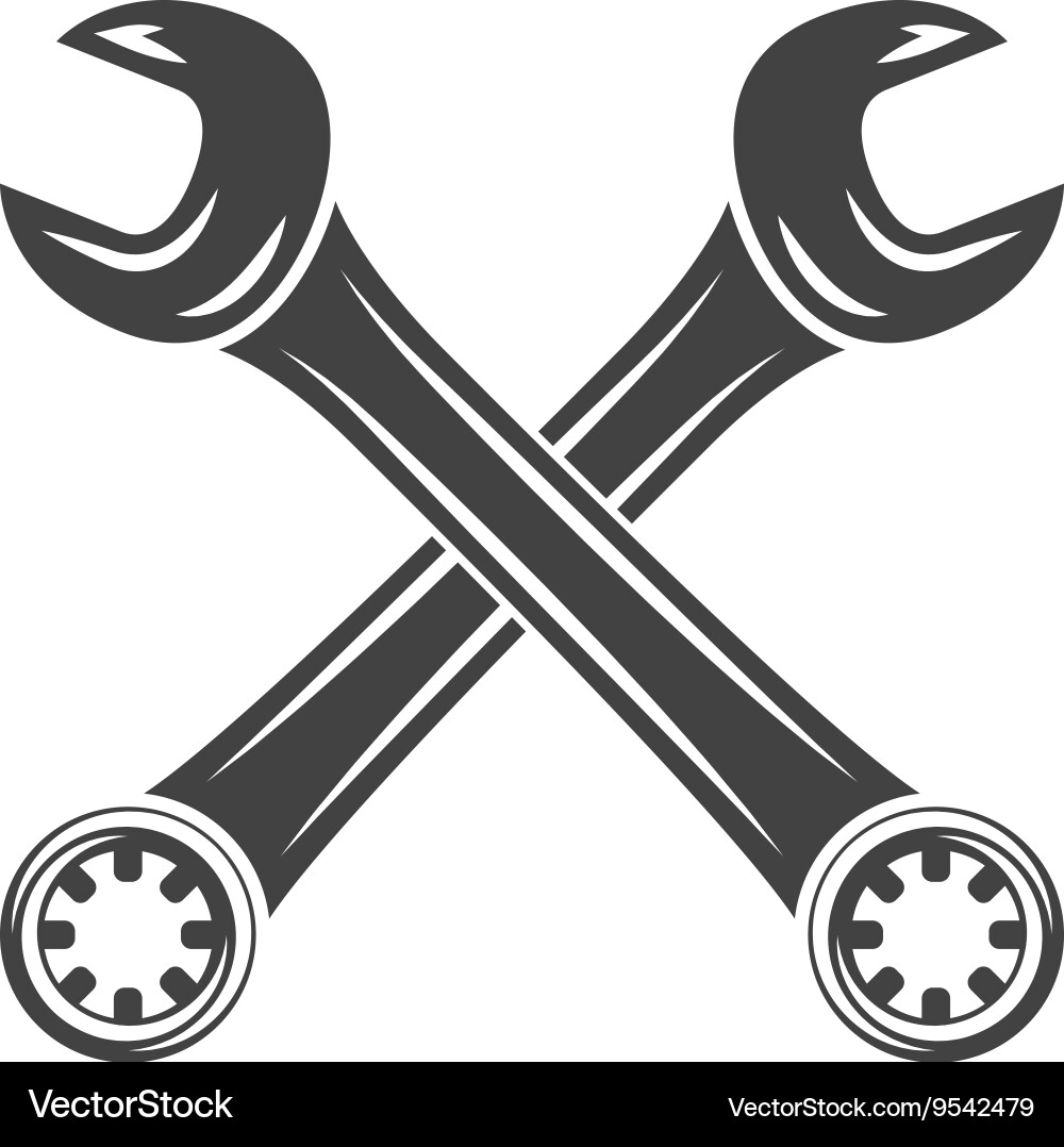 Two crossed spanners Black on white flat logo Royalty Free Vector Image ...