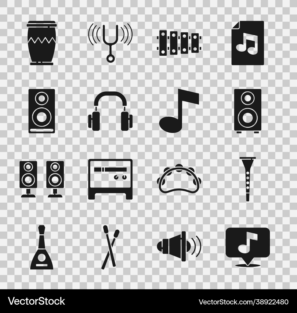 Set musical note clarinet stereo speaker Vector Image