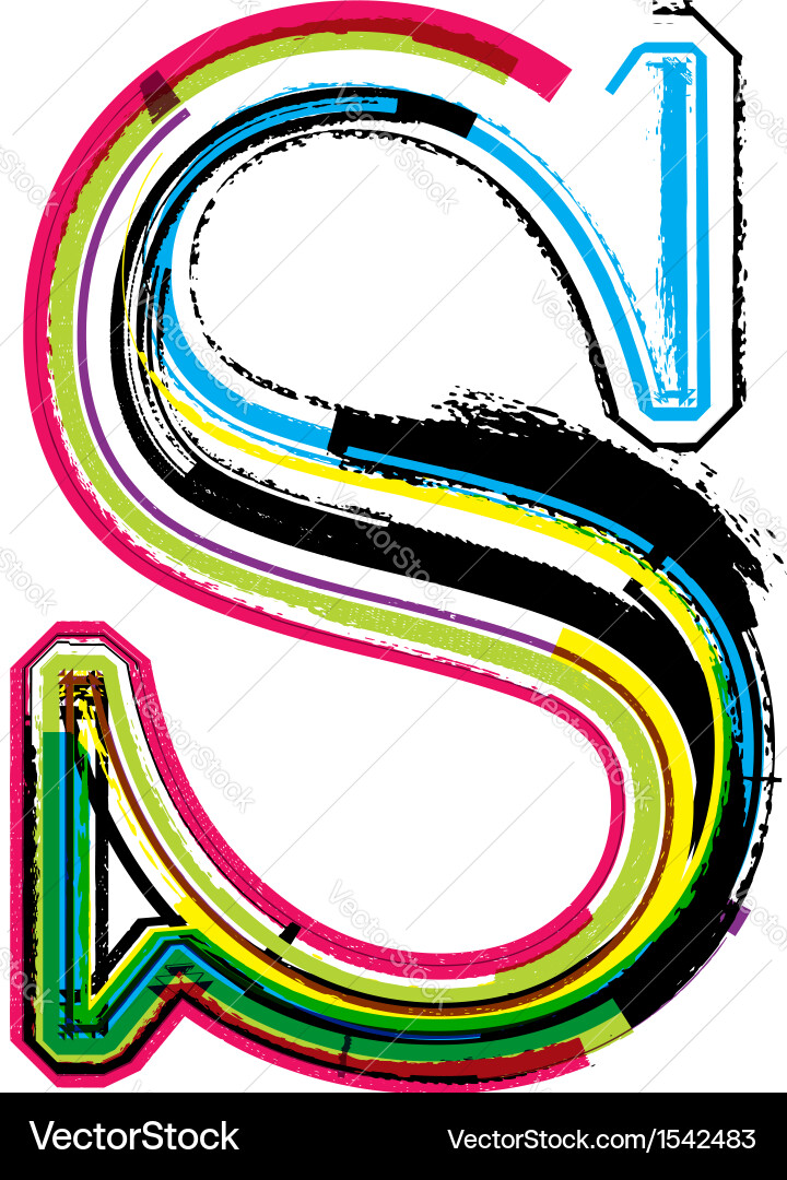 Grunge colorful font Letter S Royalty Free Vector Image