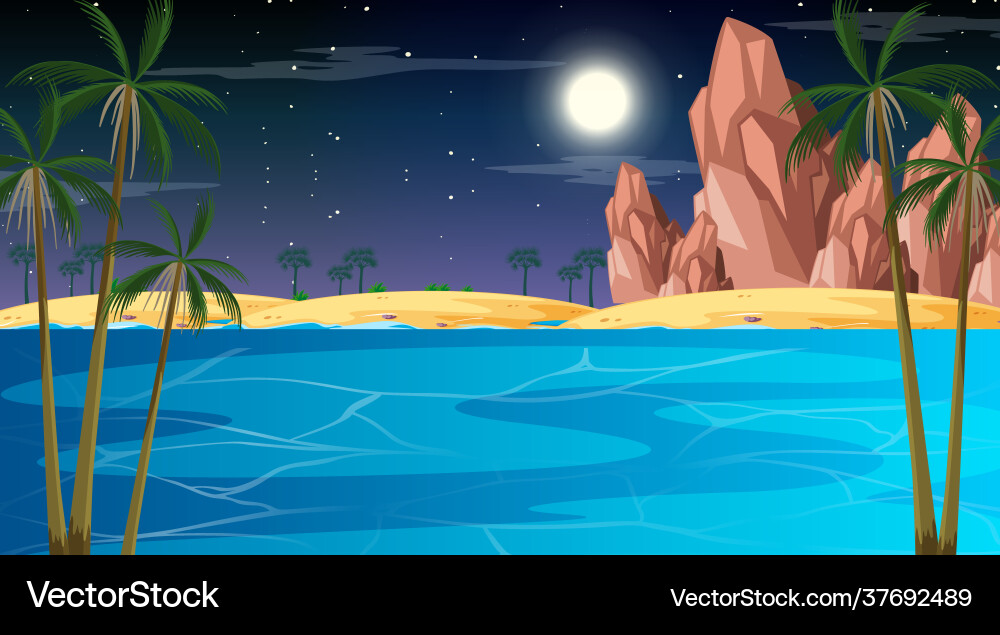 Tropical beach landscape scene at night Royalty Free Vector