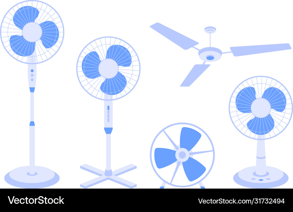 Set electric fans various types isolated Vector Image
