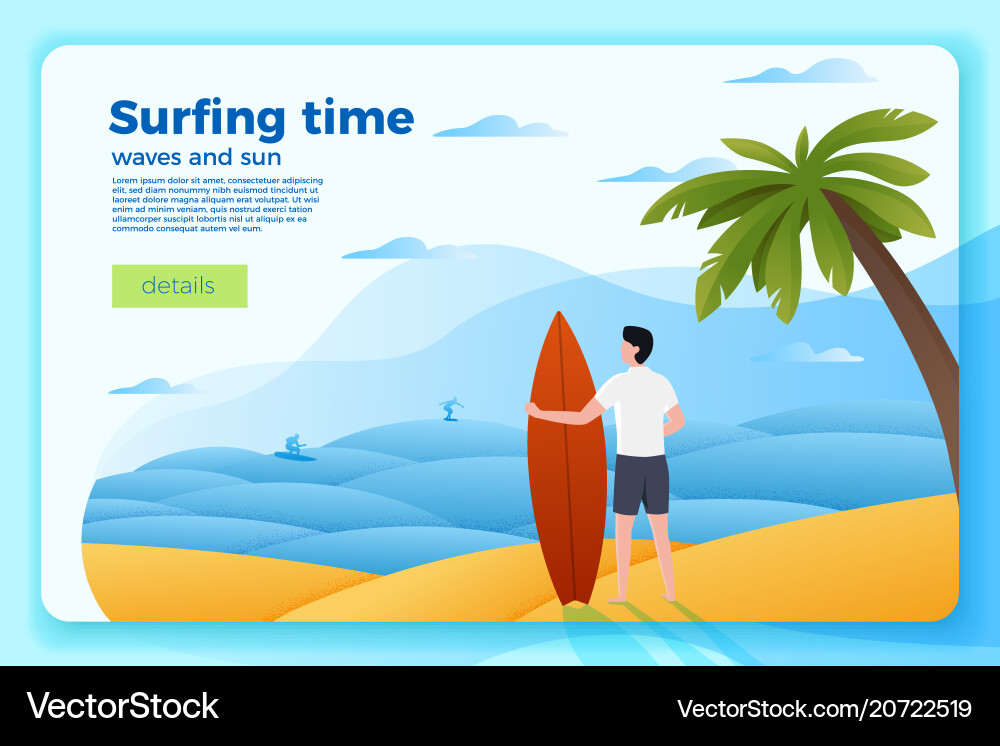 Surfer on an ocean beach on summer background Vector Image