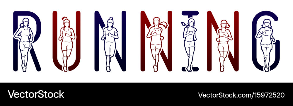 Running text font design marathon runners Vector Image