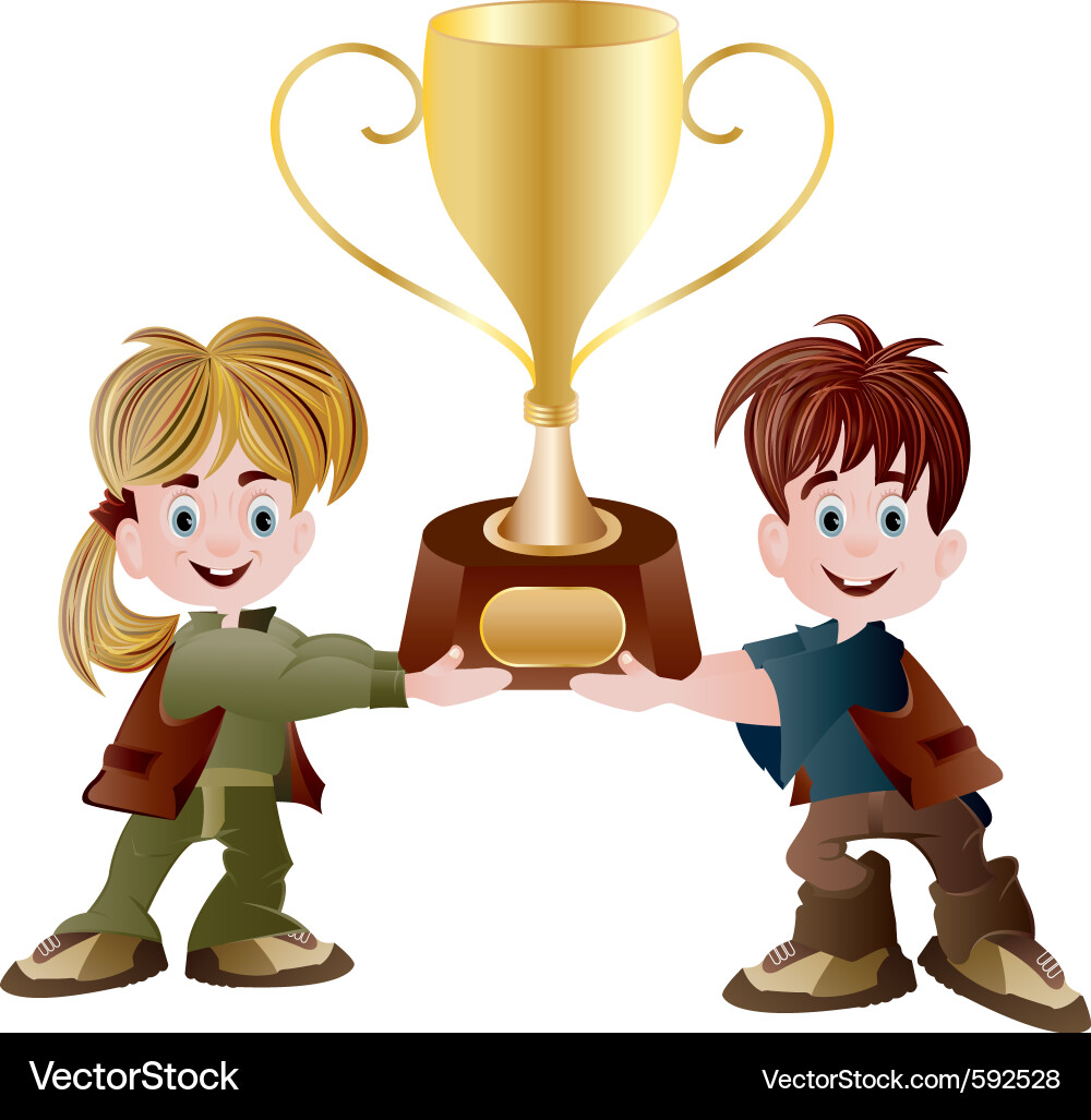 Kids holding trophy Royalty Free Vector Image - VectorStock