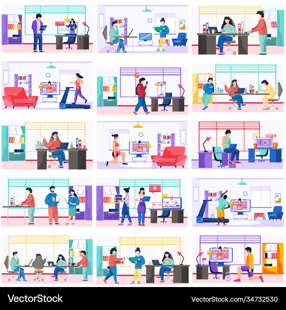 People in various common situations work Vector Image