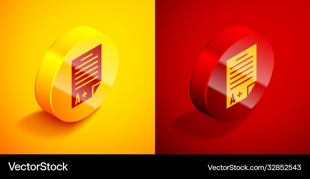 Isometric exam sheet with a plus grade icon Vector Image
