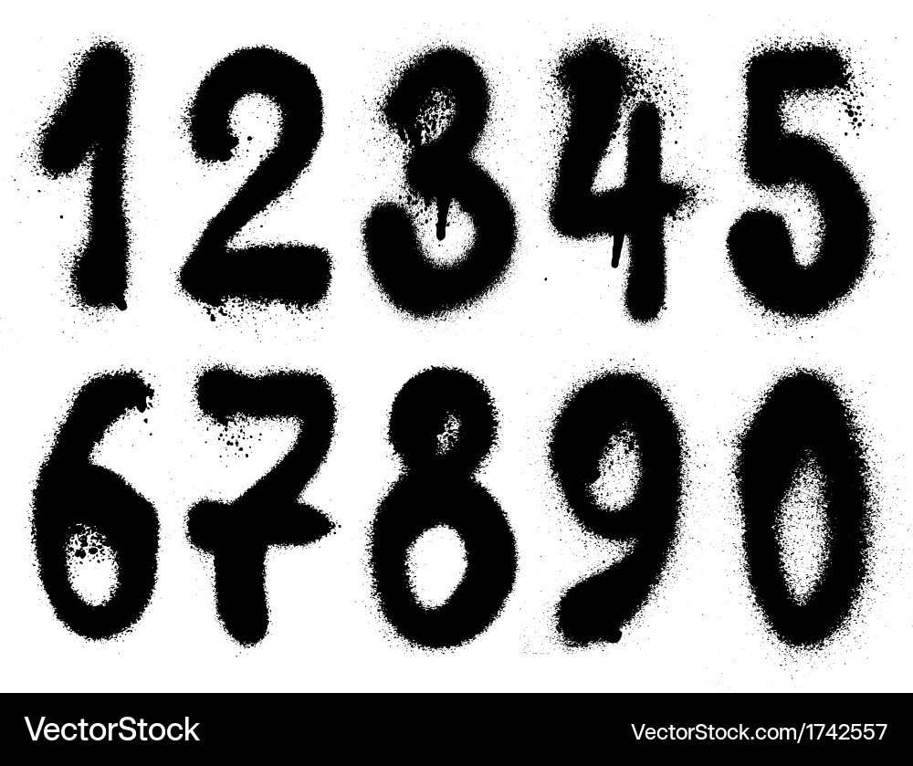 Hand drawn graffiti grunge spraycan numbers Vector Image
