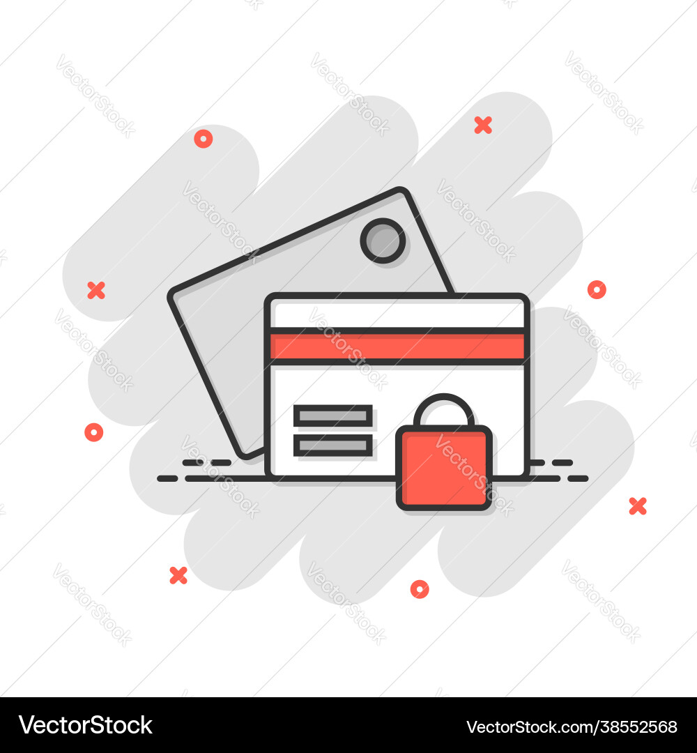Credit card protection icon in comic style safe Vector Image