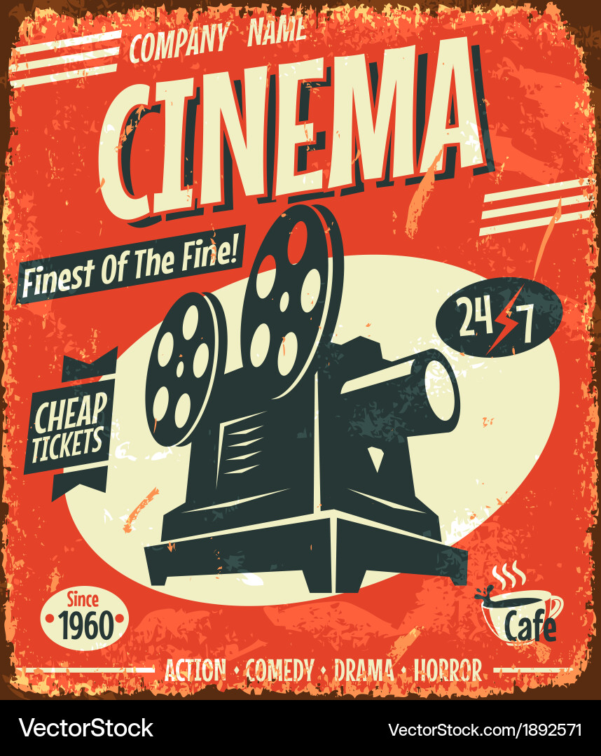 Grunge retro cinema poster Royalty Free Vector Image