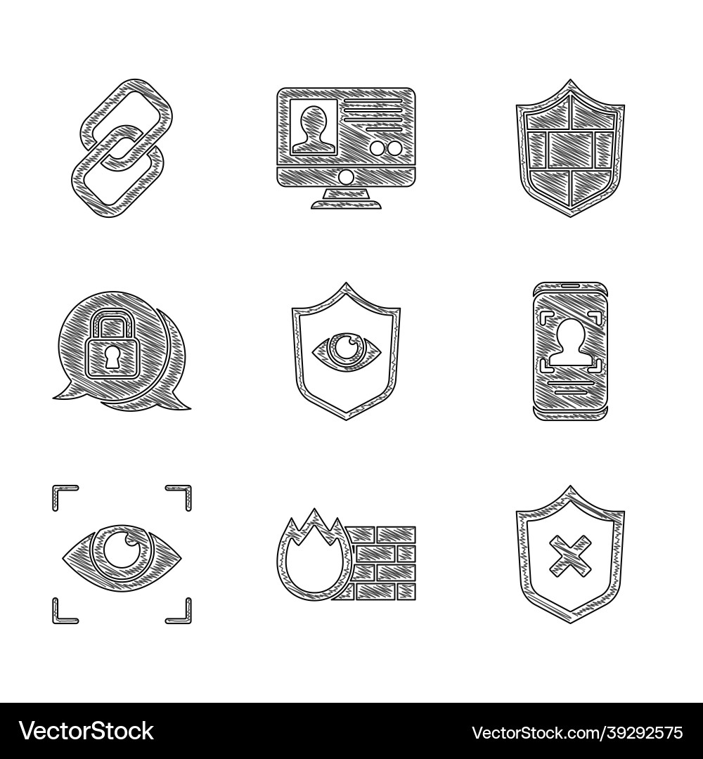 Set shield and eye firewall security wall Vector Image