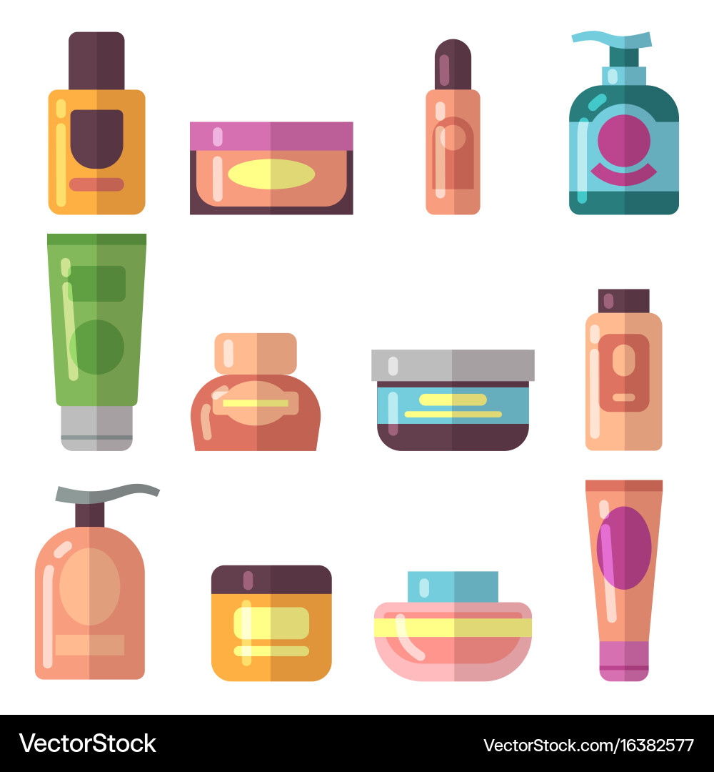 Woman beauty cosmetics product flat icons Vector Image