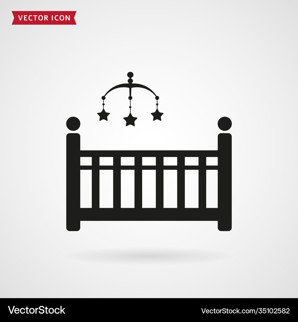 Baby bed with crib mobile icon Royalty Free Vector Image
