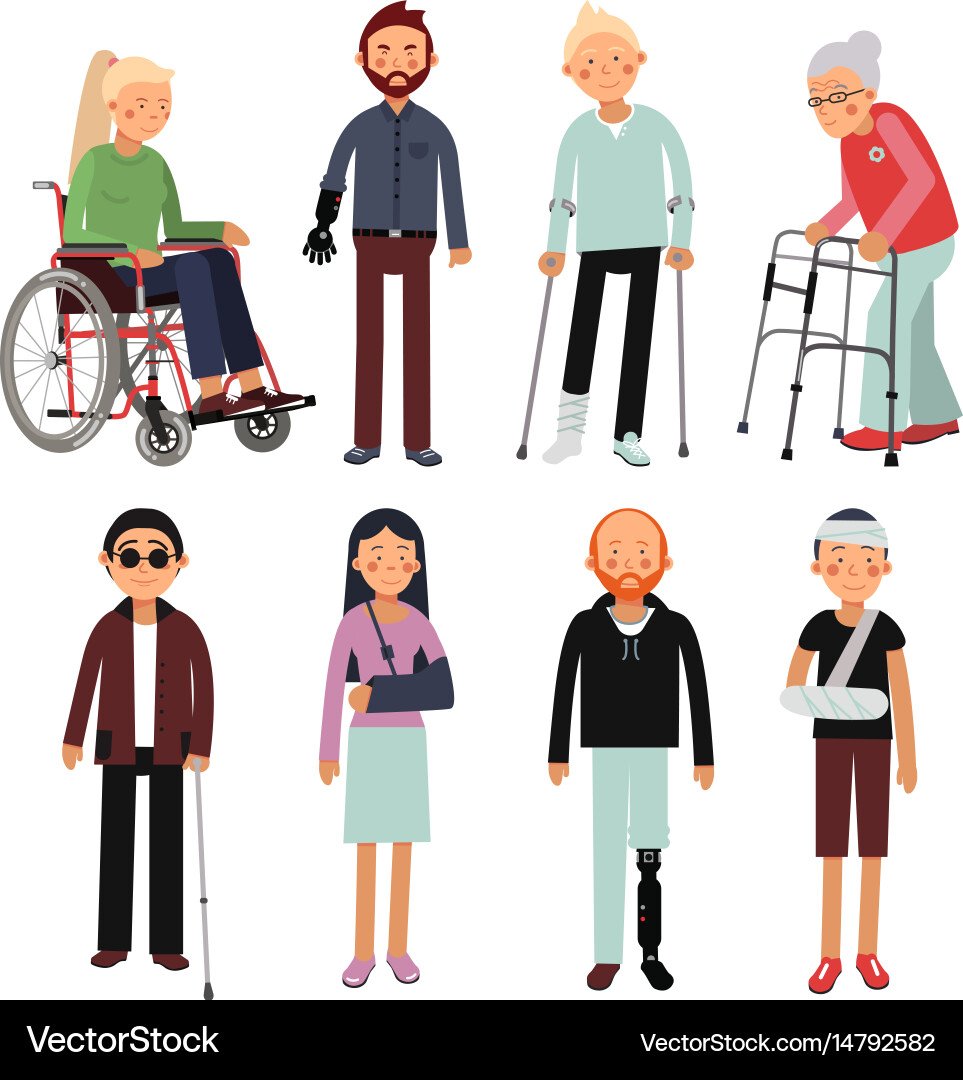 Flat style set of disabled people Royalty Free Vector Image