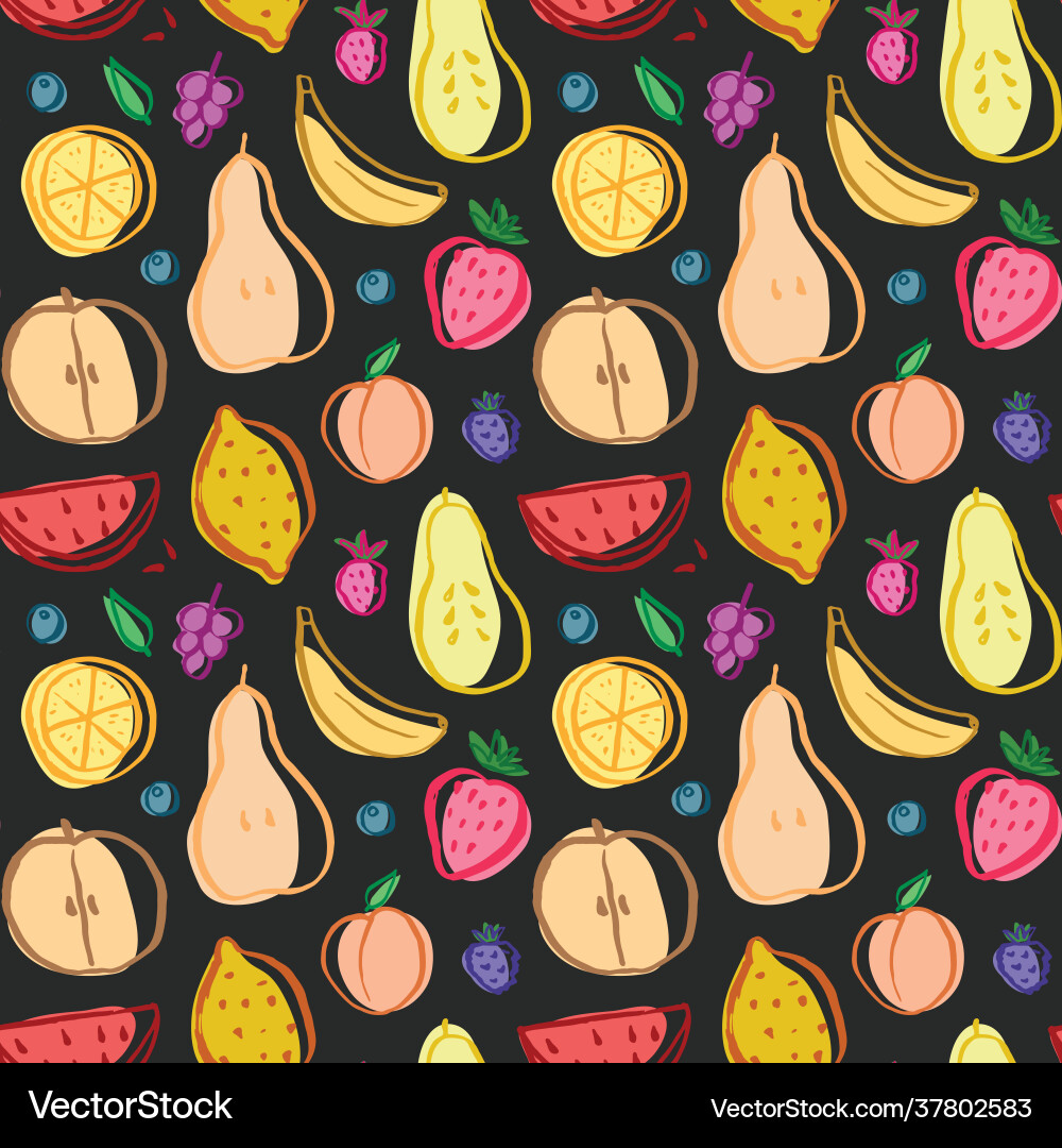 Fruit seamless pattern collection juicy fruits Vector Image