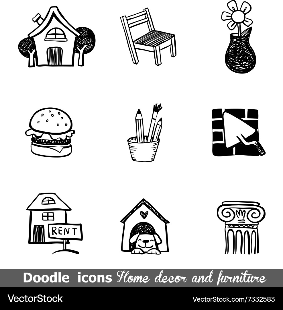Home decor doodle icon set Royalty Free Vector Image