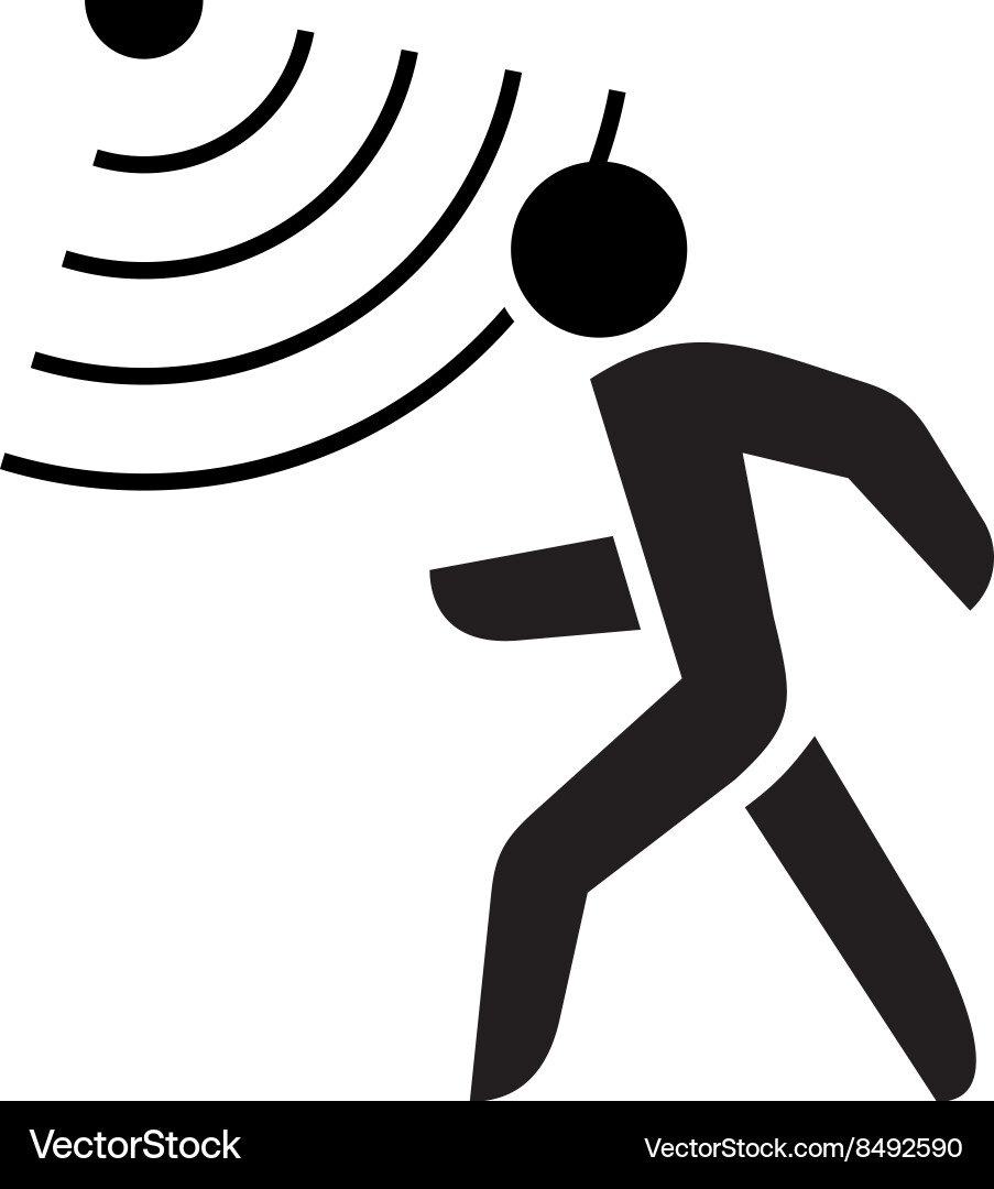 Walking man symbol with motion sensor waves signal
