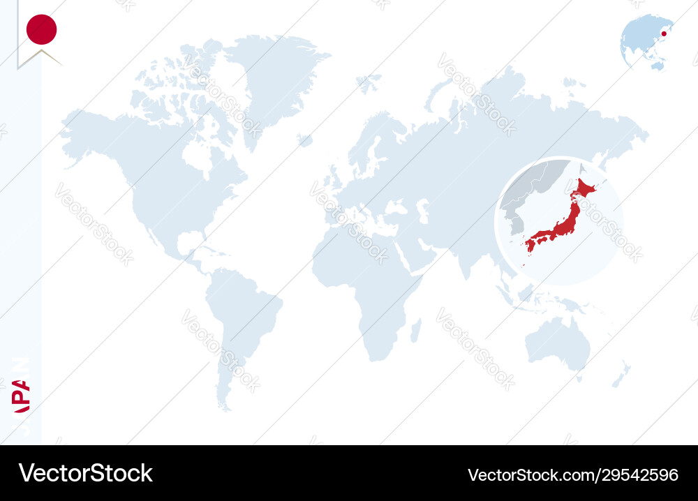 Blue world map with magnifying on japan Royalty Free Vector