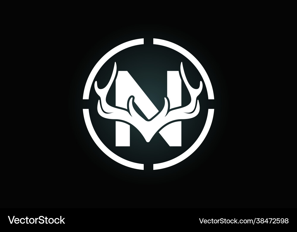 Letter n with deer antlers in target shape flat Vector Image