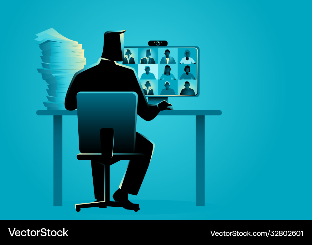 Man figure having video conference with group Vector Image