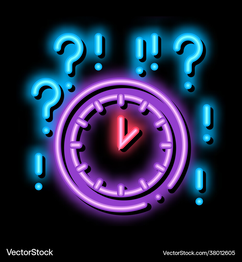 Clock and question mark neon glow icon Royalty Free Vector