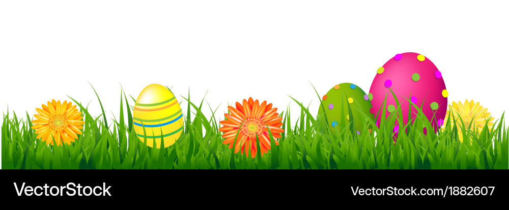 Happy Easter Border With Grass And Eggs Royalty Free Vector