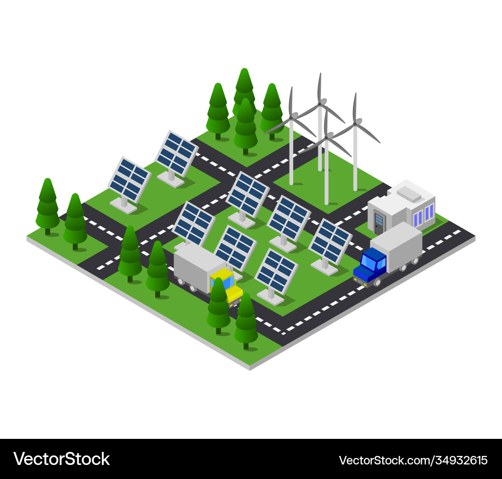 Isometric solar panel in on white background Vector Image