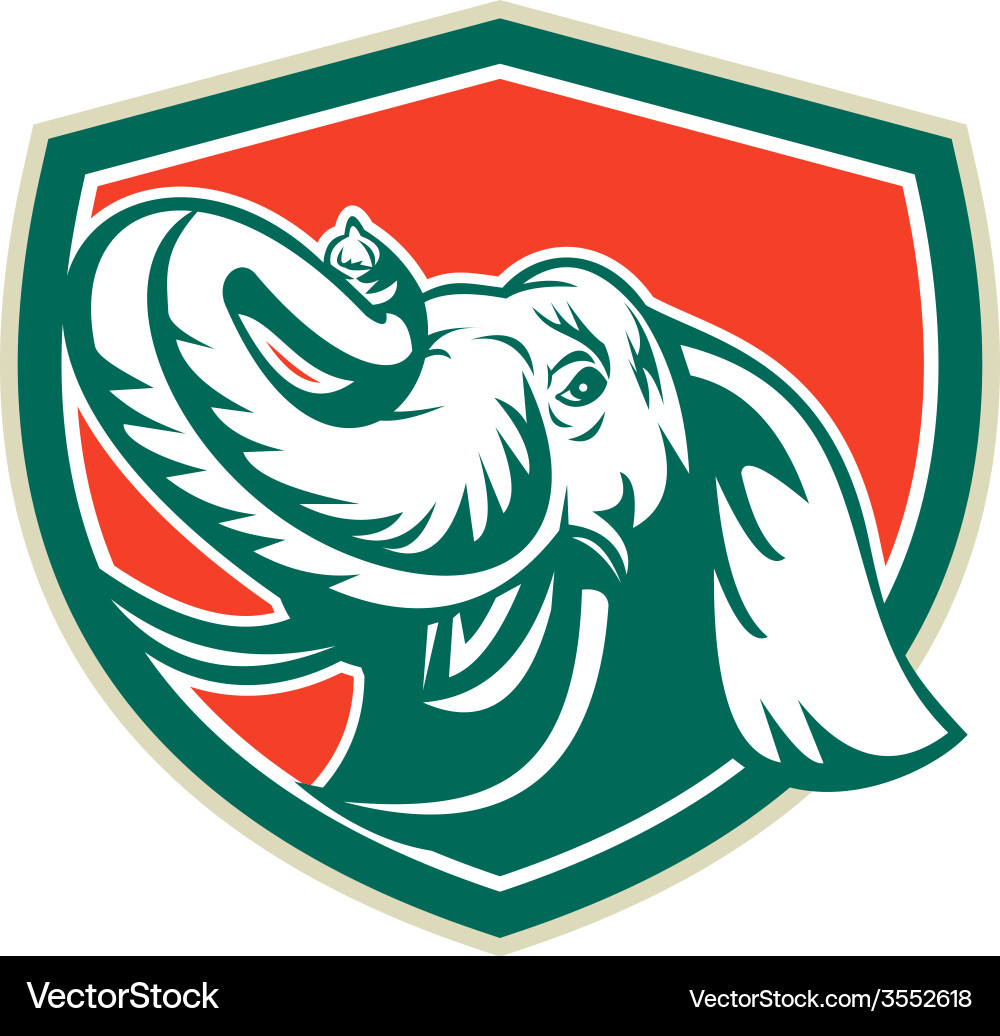 Elephant head tusk shield retro Royalty Free Vector Image