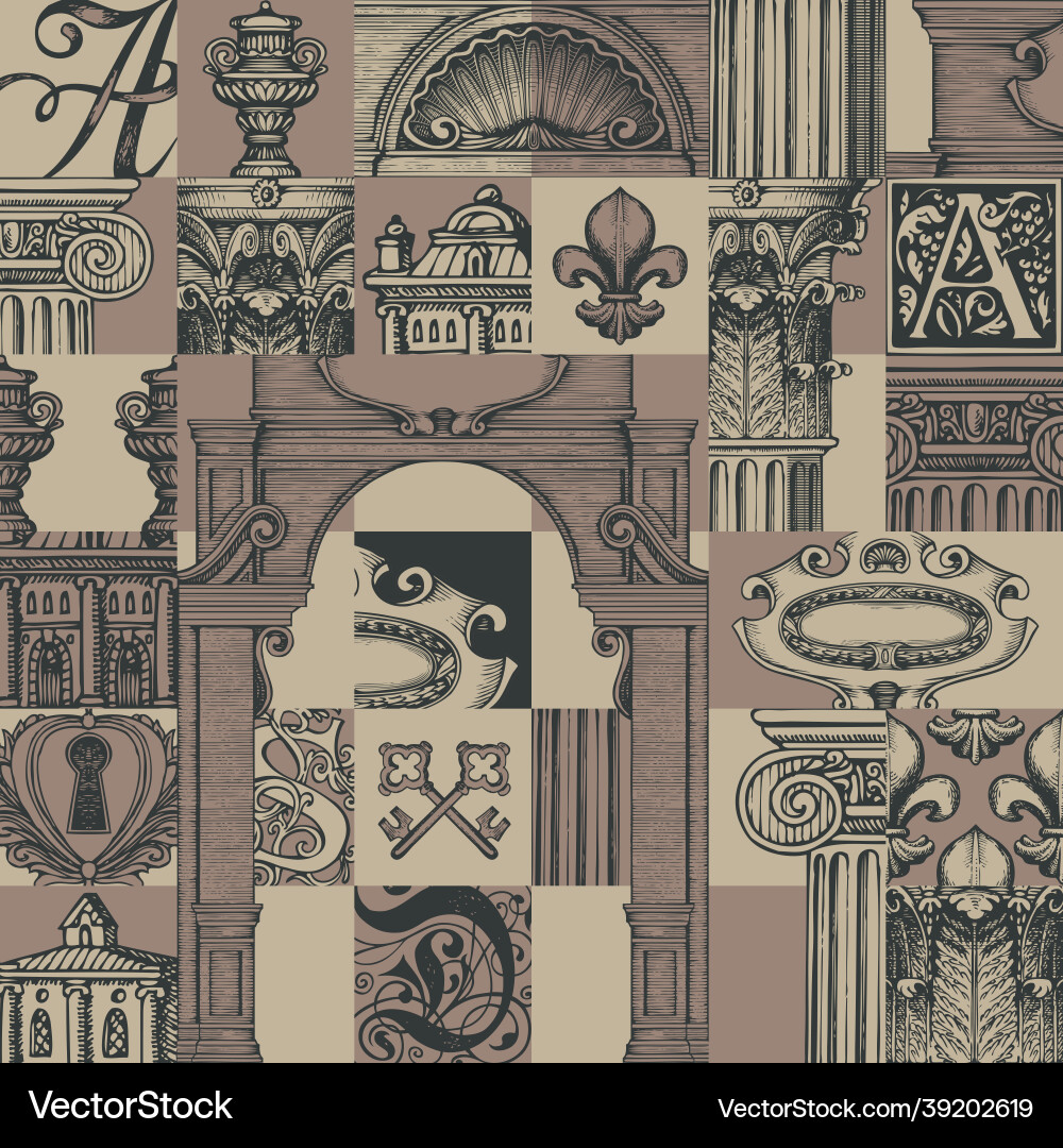 Seamless pattern on the theme of old architecture Vector Image