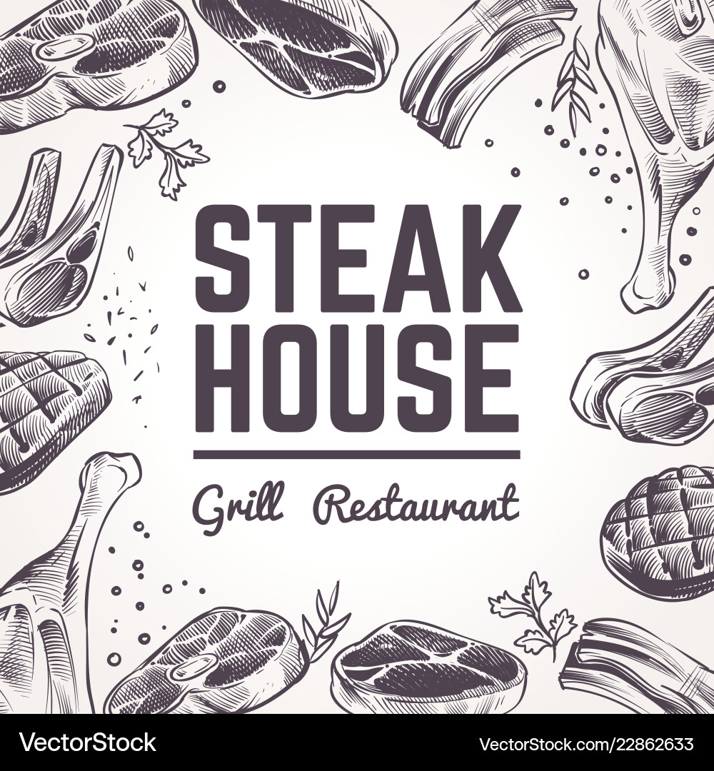 Sketch meat background grill food menu beef Vector Image