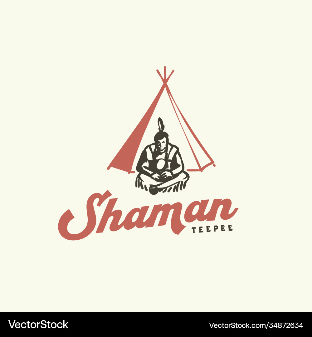 Experience shaman meditate in front his teepee Vector Image