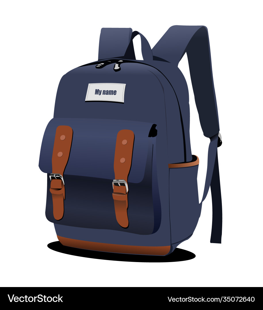 School blue backpack 3d color Royalty Free Vector Image
