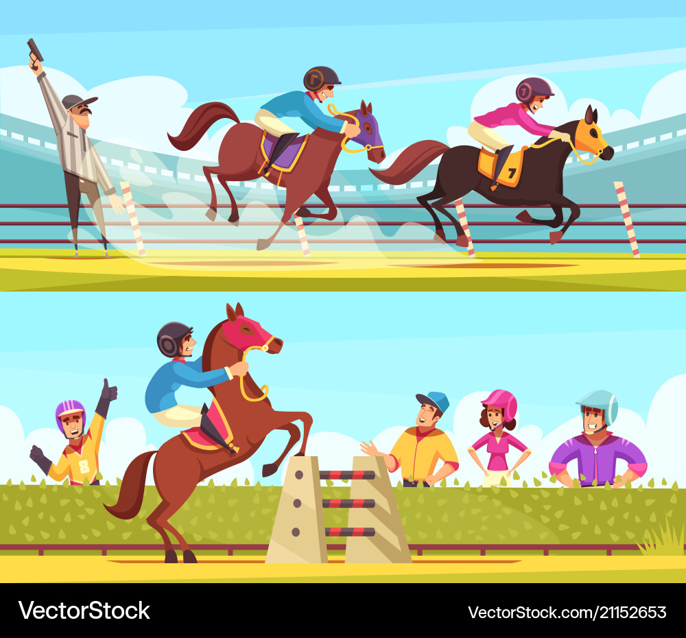 Equestrian horizontal banners set Royalty Free Vector Image