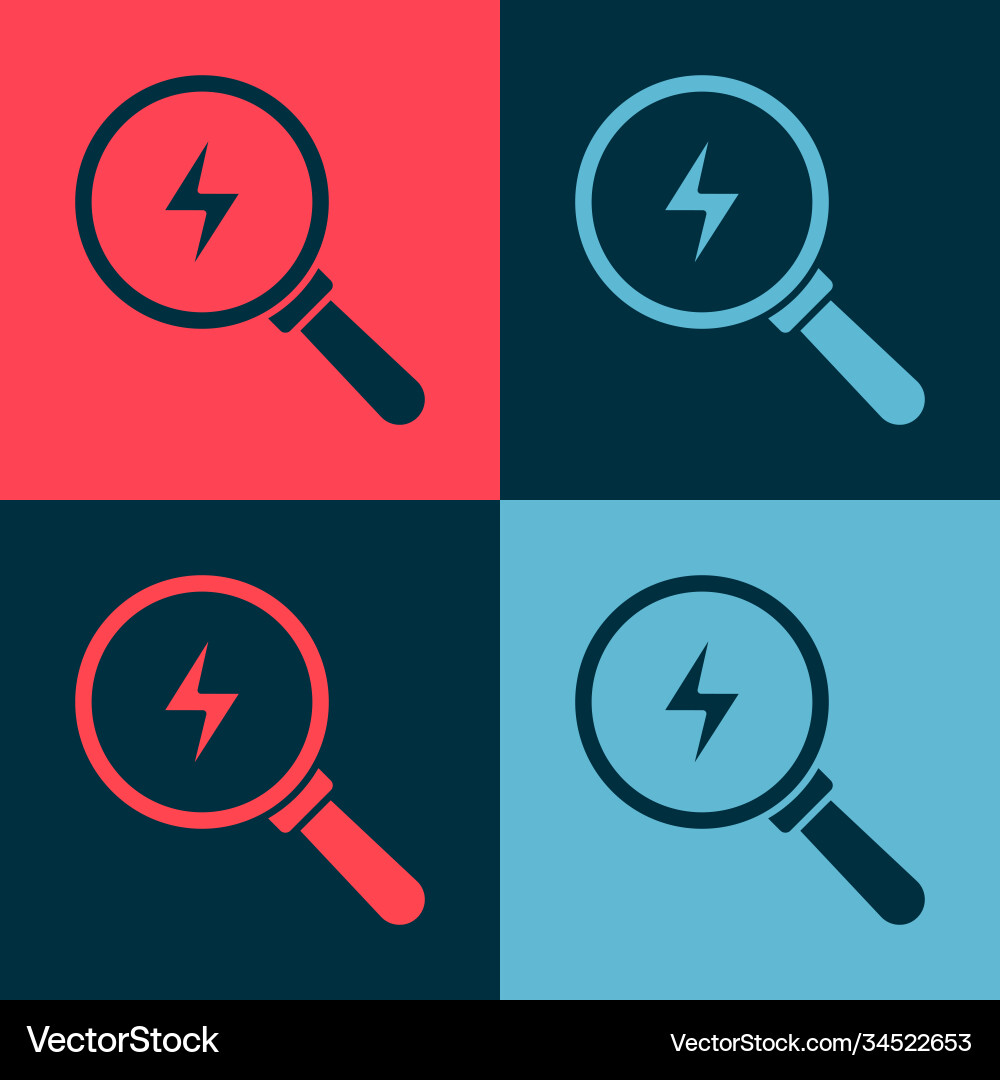 Pop art magnifying glass with lightning bolt icon Vector Image