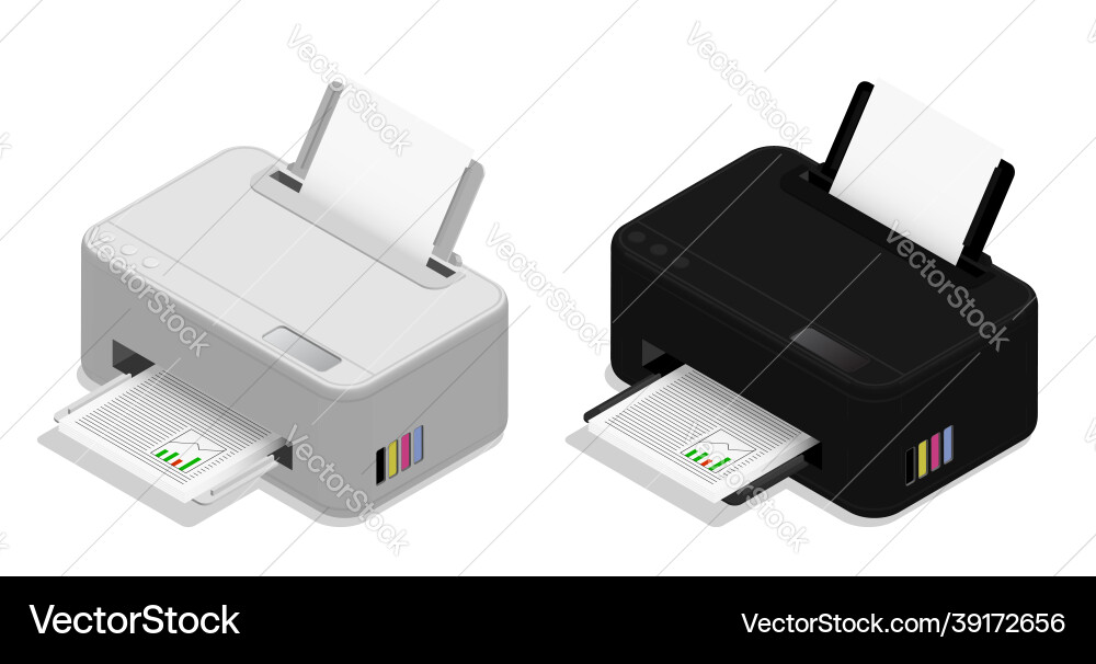 Isometric inkjet printer printing documents Vector Image