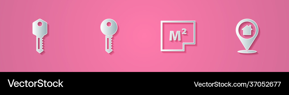 Set paper cut house key plan and location Vector Image