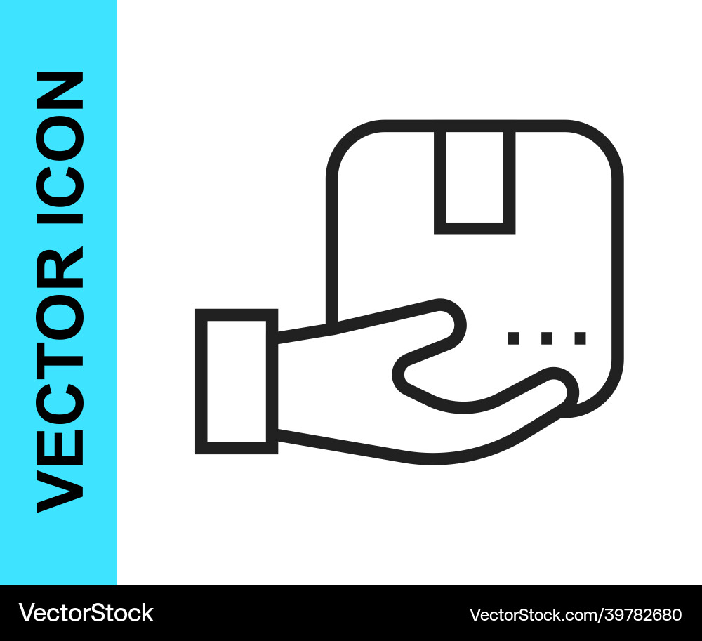 Black line delivery hand with cardboard boxes icon