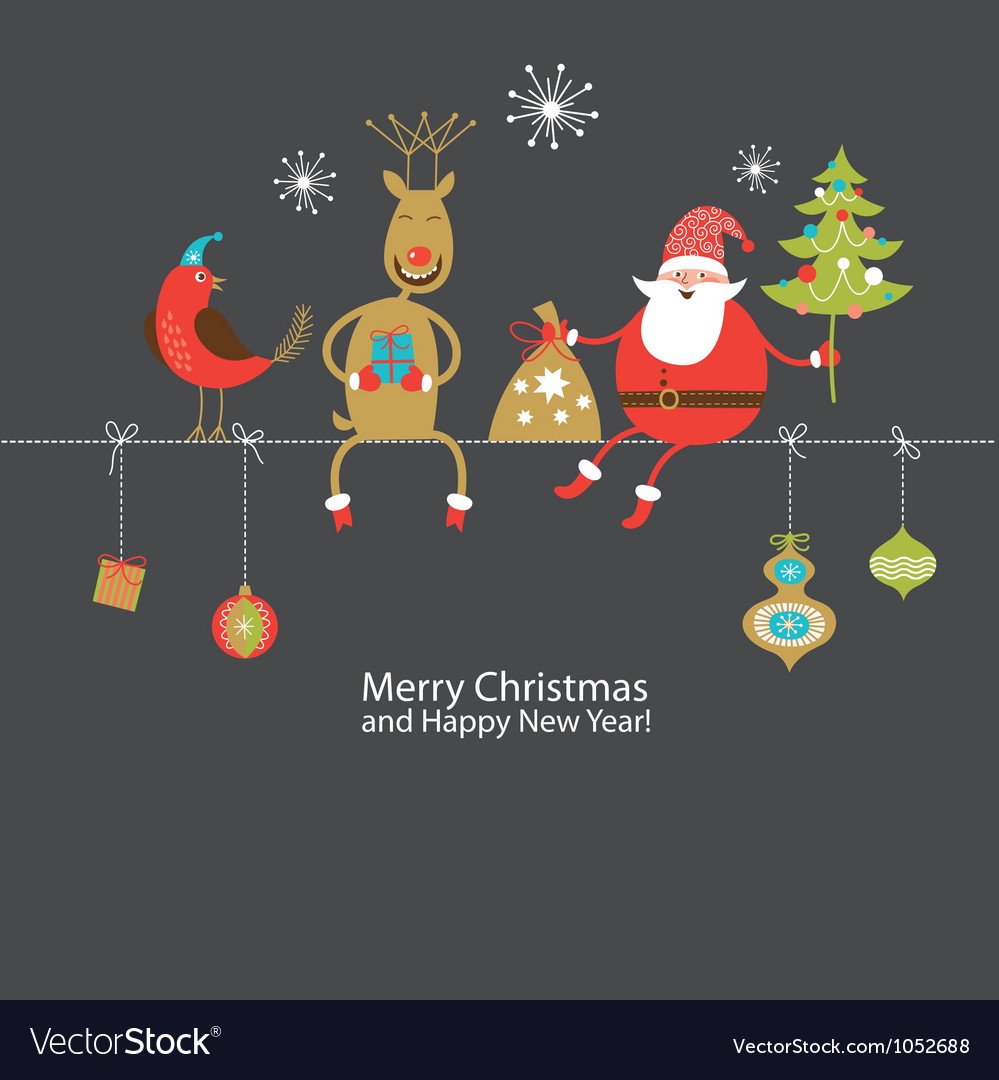 Christmas Card With Funny Company Royalty Free Vector Image christmas-card-with-funny-company-royalty-free-vector-image