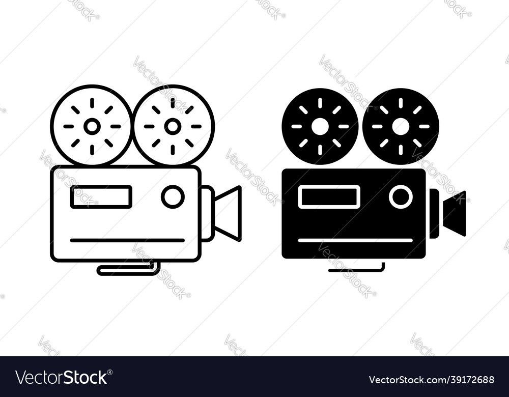 Linear icon old camcorder filming movie on retro Vector Image