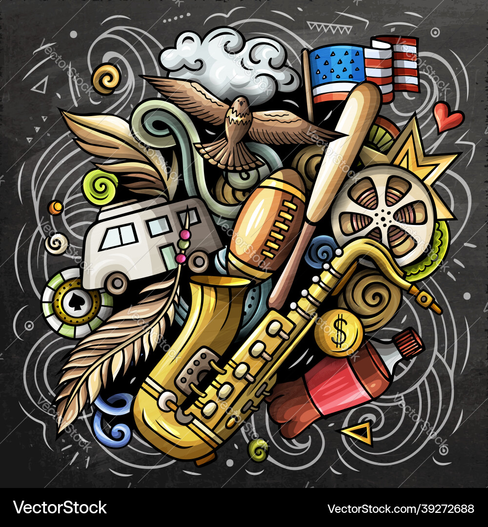 Usa cartoon doodle chalkboard Royalty Free Vector Image