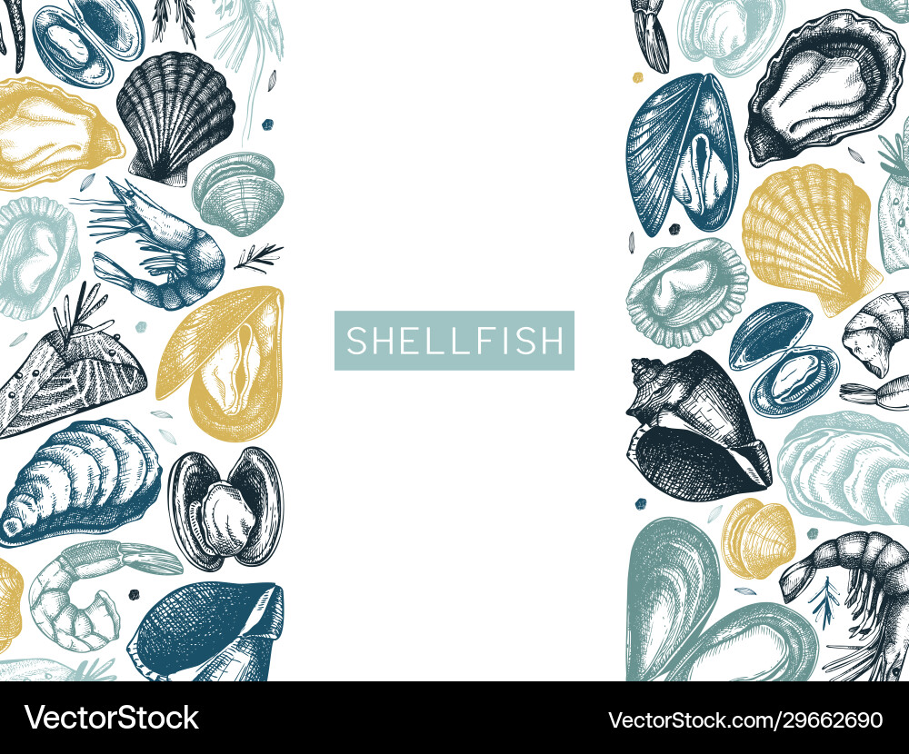 Hand drawn seafood frame design with fresh fish Vector Image
