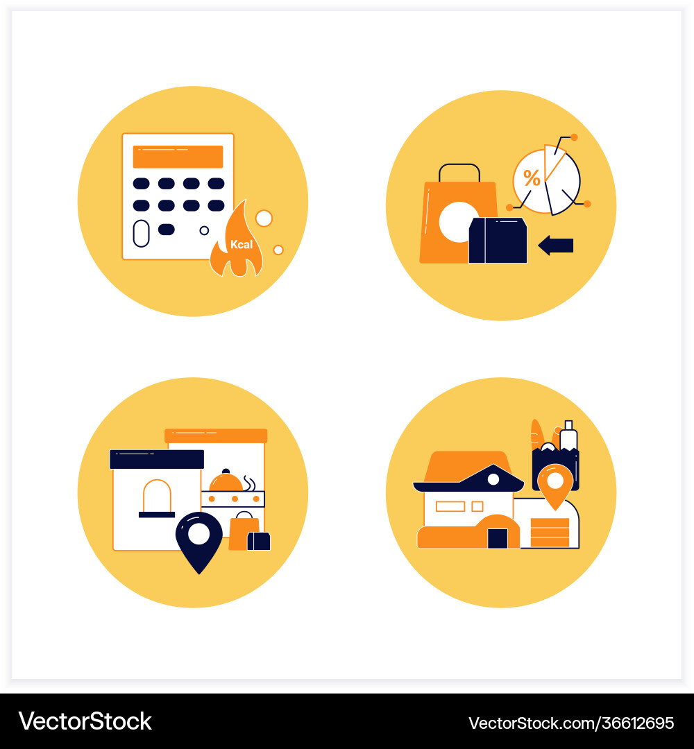 Online food flat icons set Royalty Free Vector Image