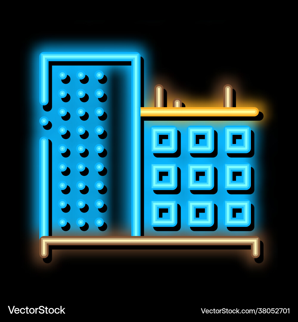 Multi-storey building neon glow icon Royalty Free Vector