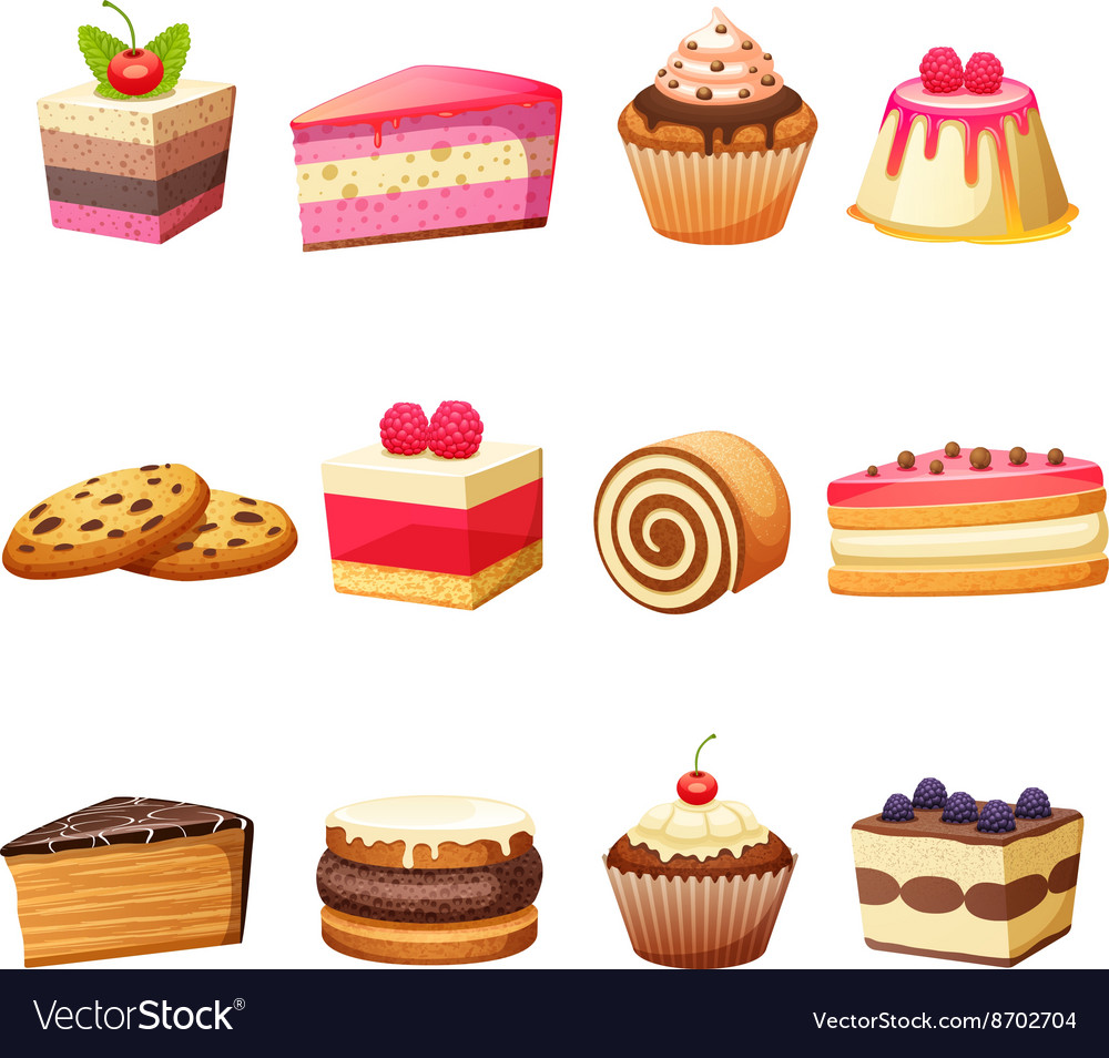 Cakes and sweets set Royalty Free Vector Image
