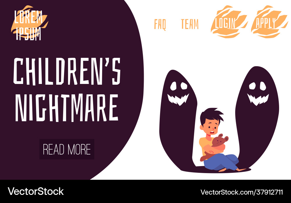 Website on children nightmare with afraid child Vector Image
